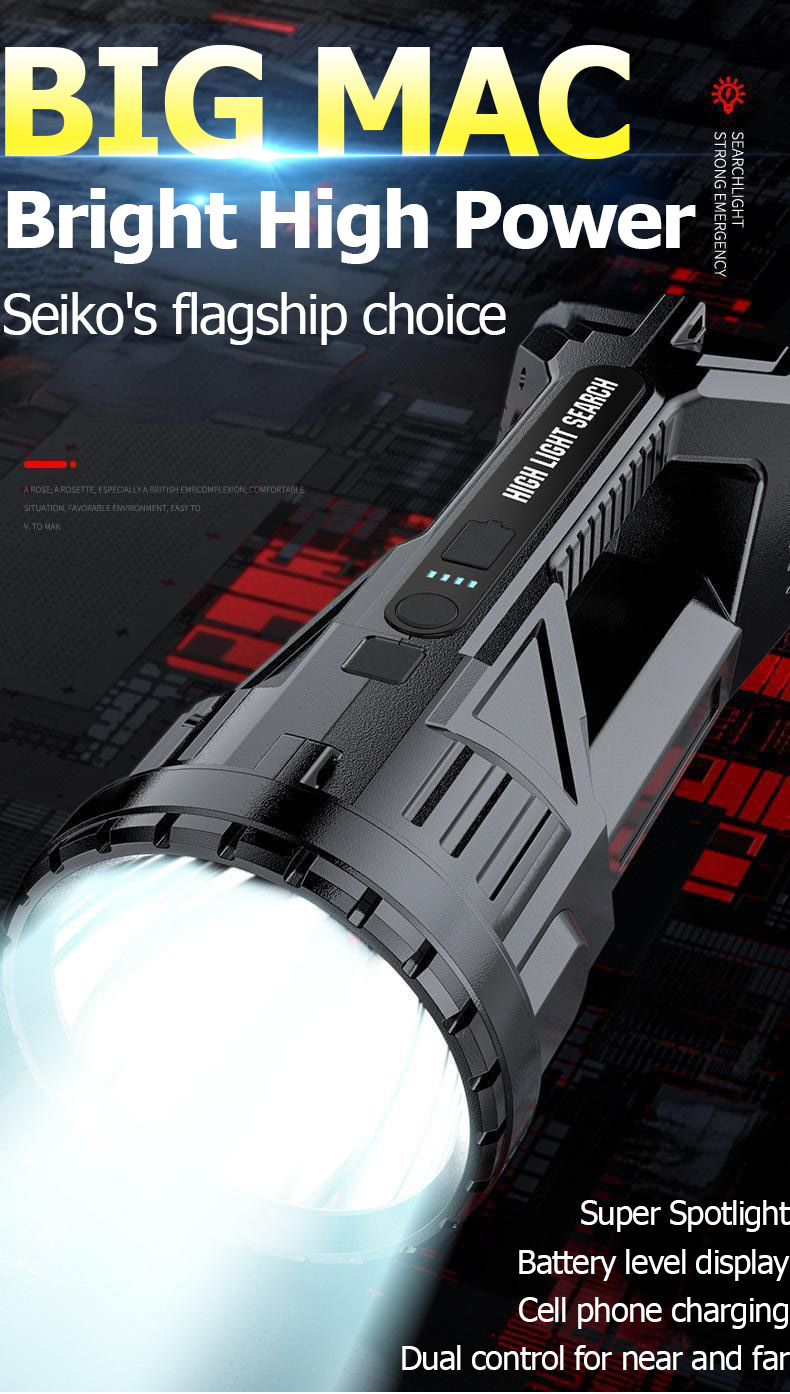 LED wick+side searchlight flashlight rechargeable waterproof heavy duty ...