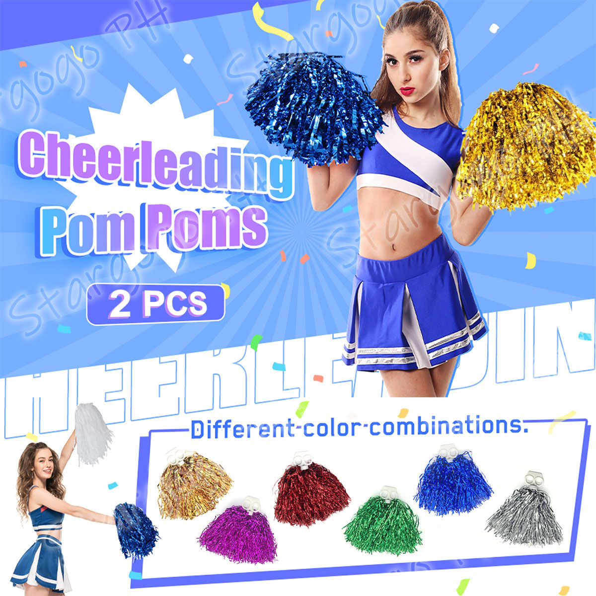 2PCS Cheerleading Pom Poms Haqndheld Cheering Pompom Cheer Clapper ...