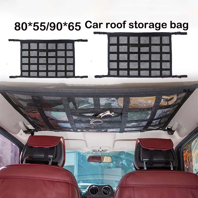 30-Pocket Car Ceiling Storage Net - Double Compartment 80x55cm Strong ...