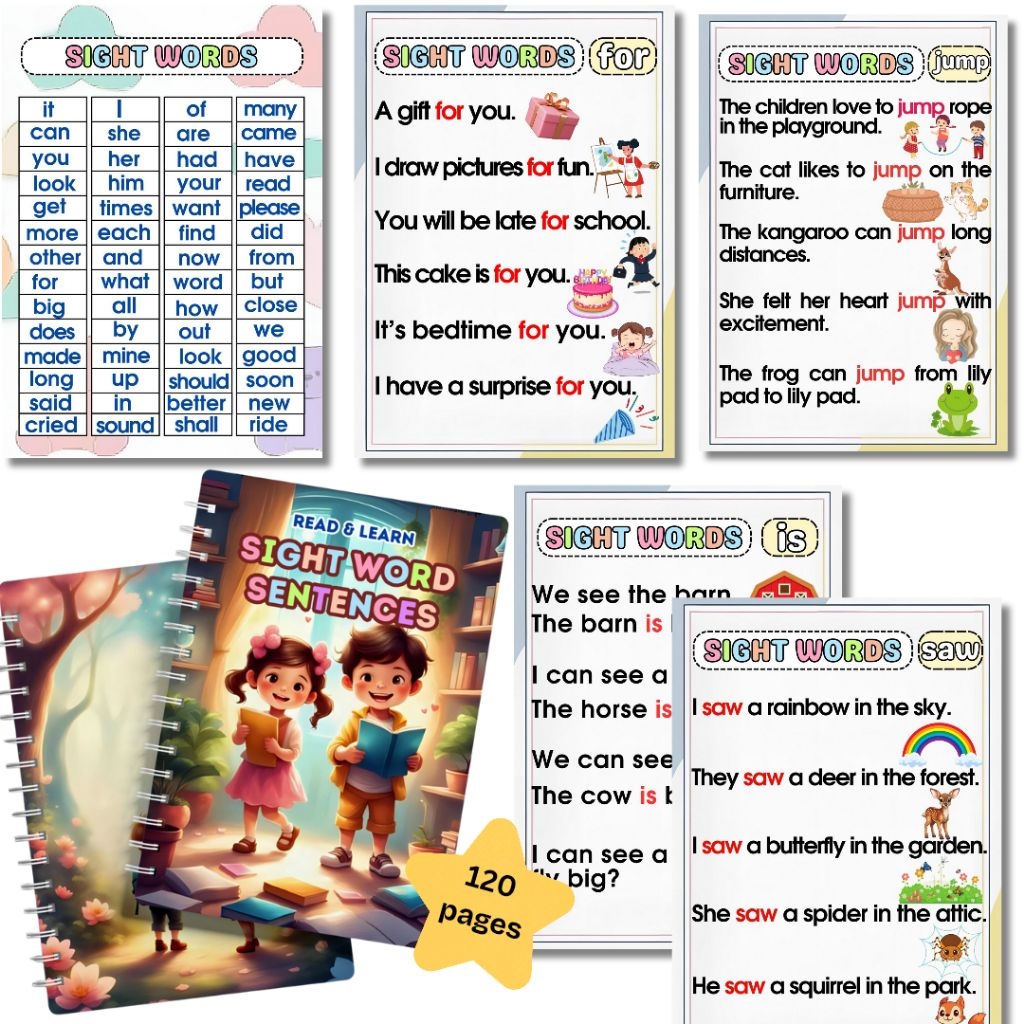 Sight Word Sentences Practice Workbook – 120 Pages with Laminated Cover ...