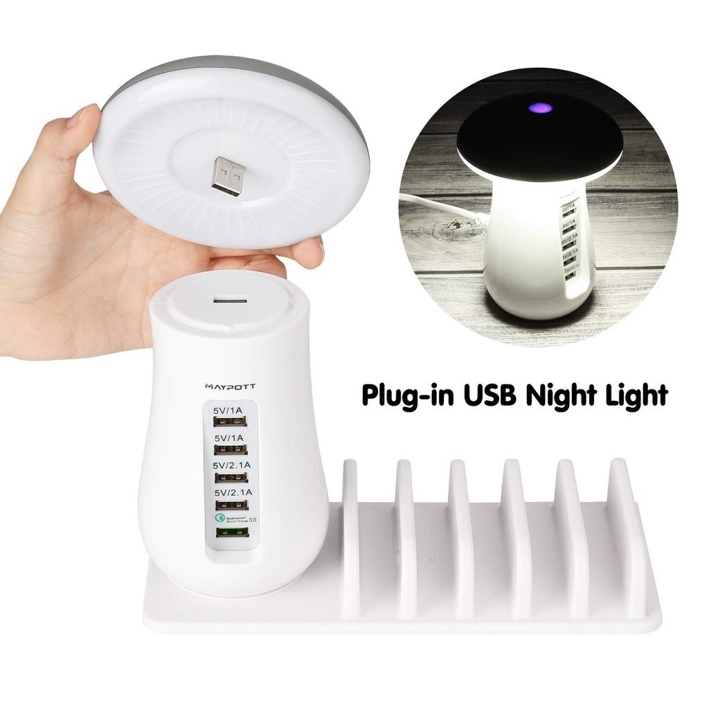Multi Ports 5 USB Ports Charger HUB With Stand QC 3.0 Mushroom LED Lamp ...