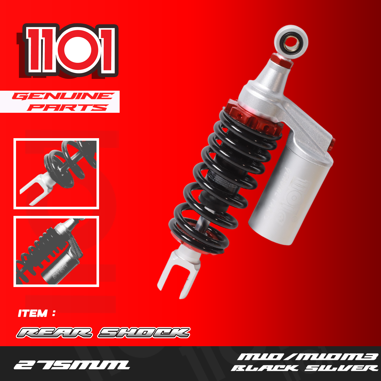 1101@ REAR SHOCK W/TANK MIO SILVER FOR MIO/M3/BEAT 275MM 300MM 330MM ...
