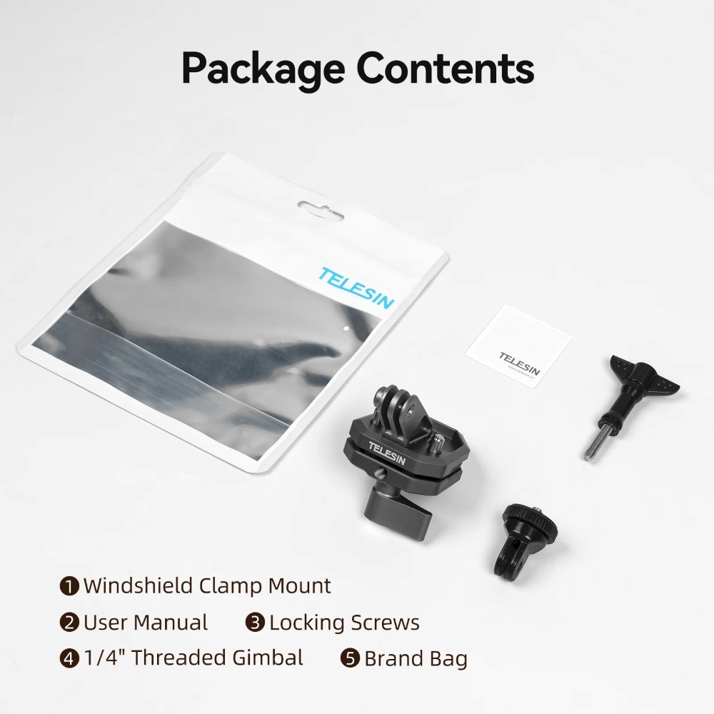 TELESIN Motorcycle Windshield Action Camera Clamp Adjustable Mount ...