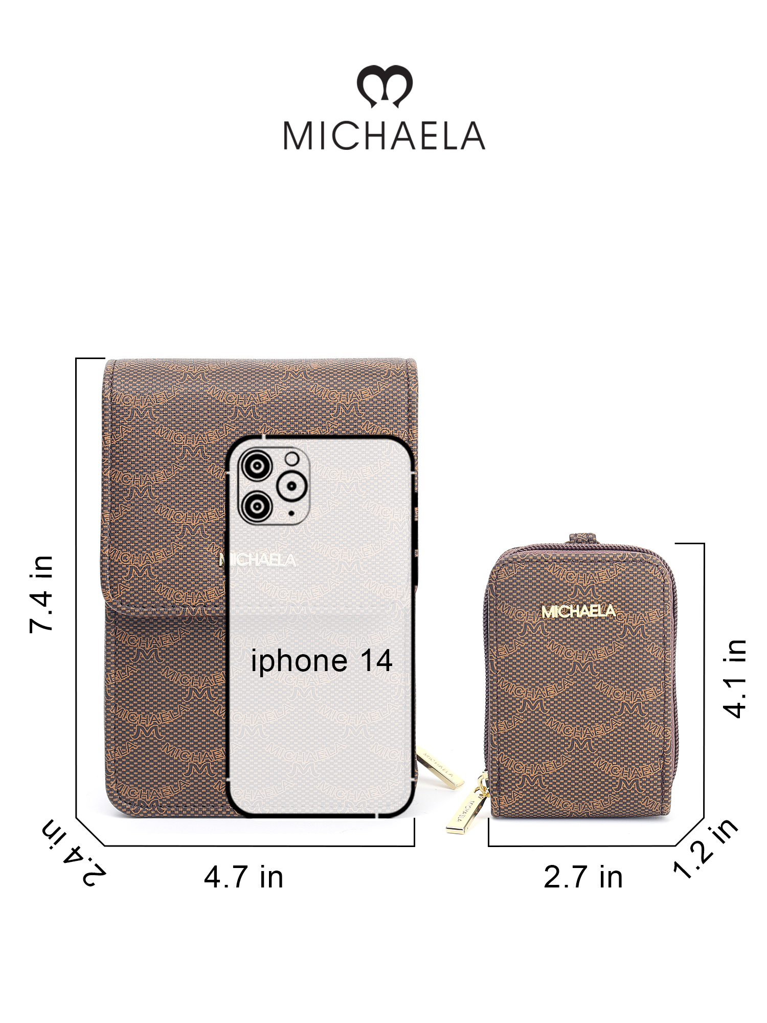 MICHAELA Elongated Crossbody Bag Set 2 PCS Lettering Print Phone Bag ...