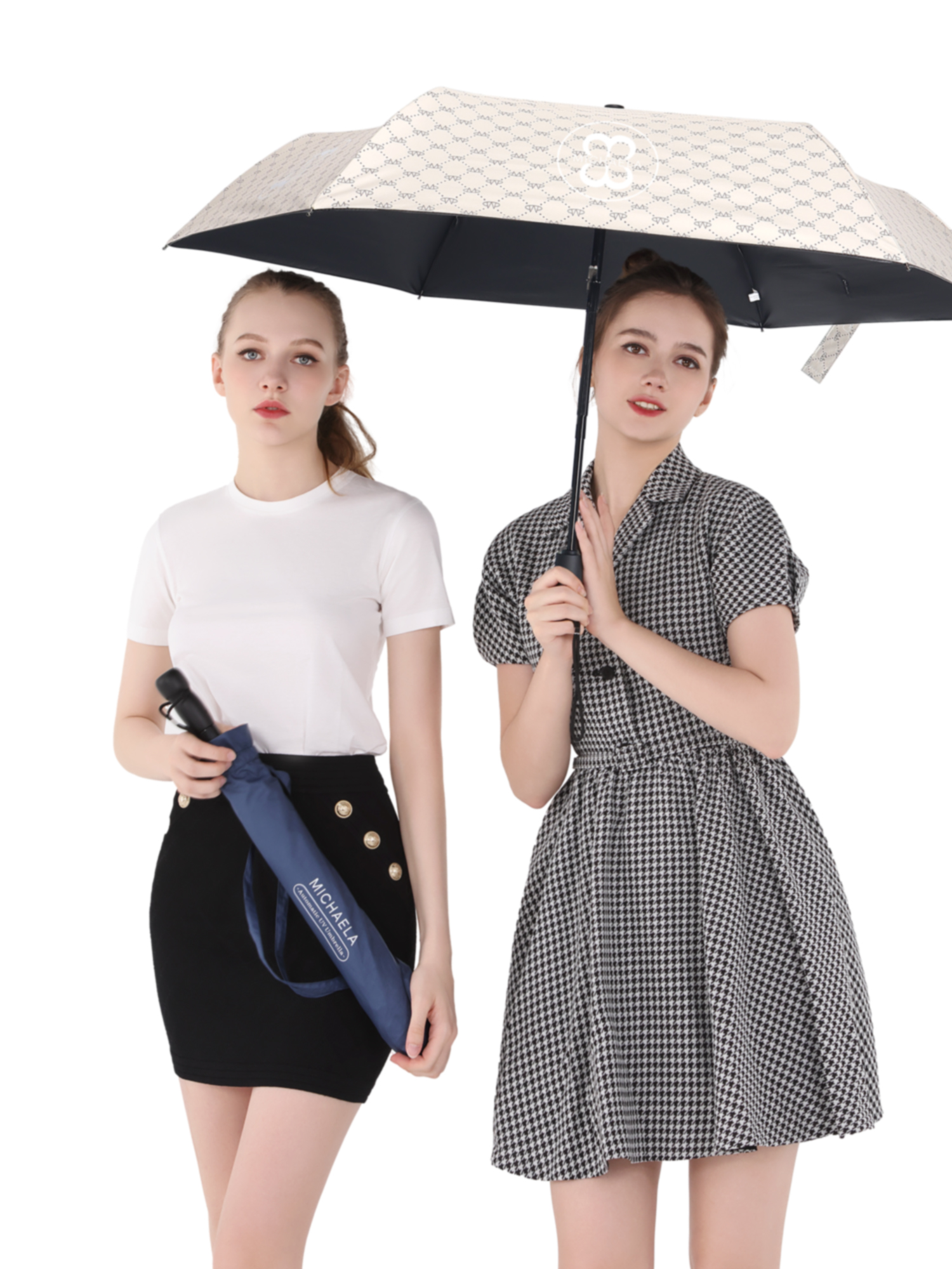 MICHAELA Automatic Umbrella with Safe Lock Cat-Head Checkered Print ...