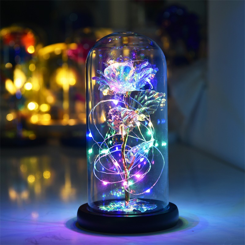Mini Led Light Rose Artificial in Glass Dome Galaxy Rose Design as ...