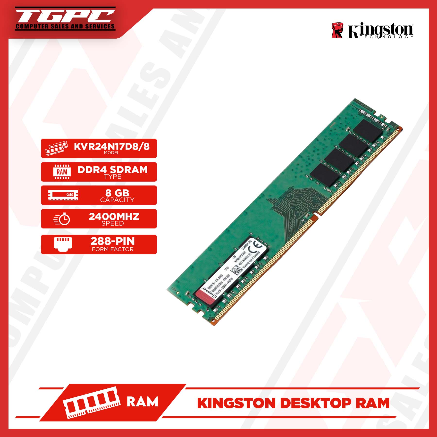 Kingston 8Gb Ram DDR4 2400 mhz kvr24n17d8/8 Desktop Ram | Shopee ...