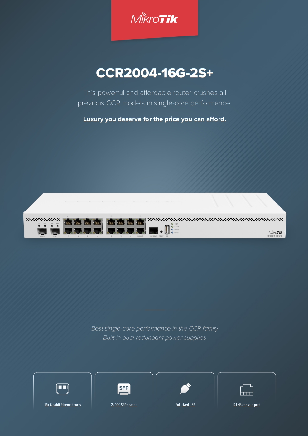 MikroTik CCR2004-16G-2S+ Enterprise Router - (16) Gigabit ETH RJ45 and ...