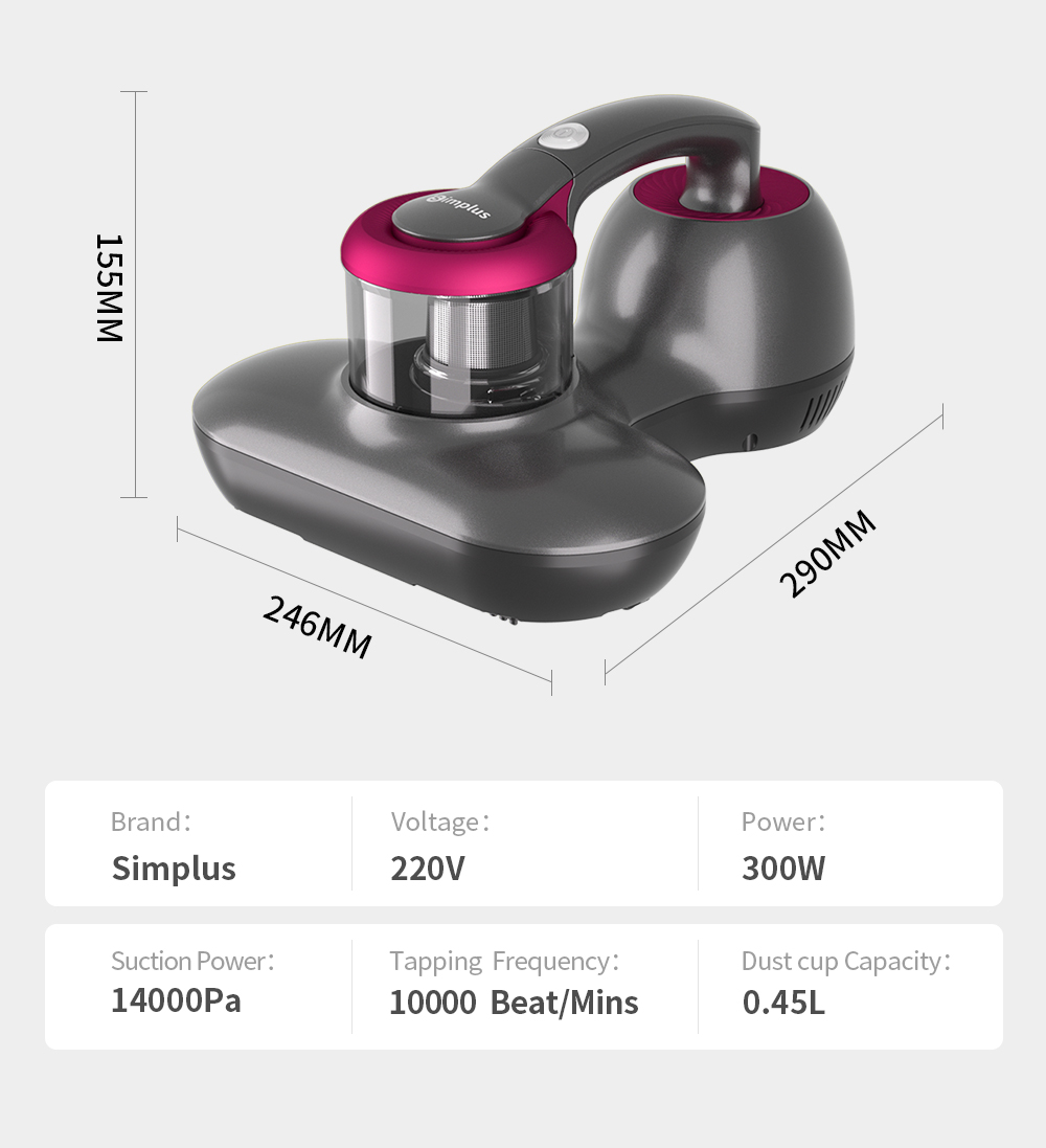 Simplus Dust Mite Vacuum Cleaner With UV Light For Bed and Sofa 14000Pa ...