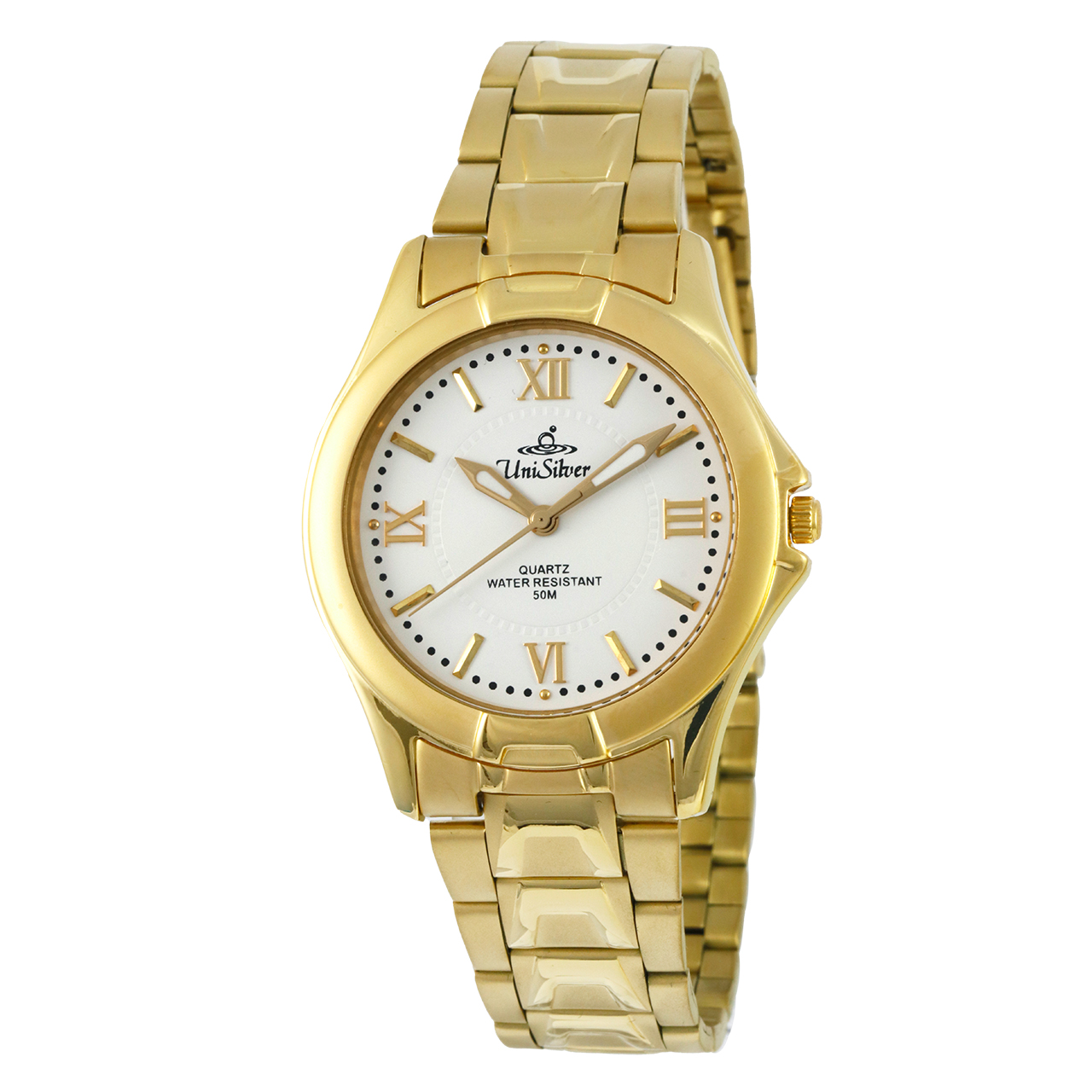 UniSilver TIME Men's Medium Gold / White Analog Stainless steel watch ...