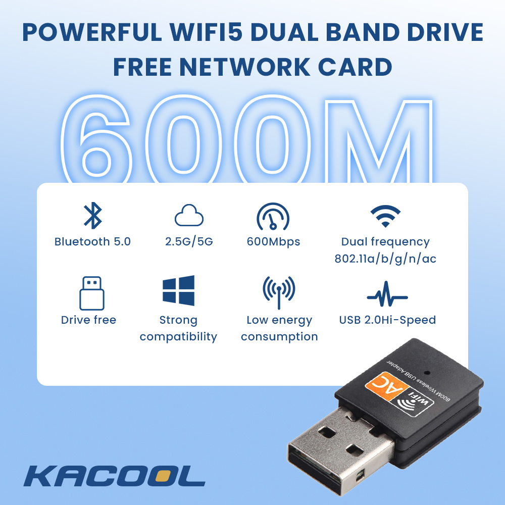 Kacool Dual Band USB Adapter 600mbps 2.4ghz 5ghz 802.11ac Mini WiFi Dongle Wireless Receiver ...