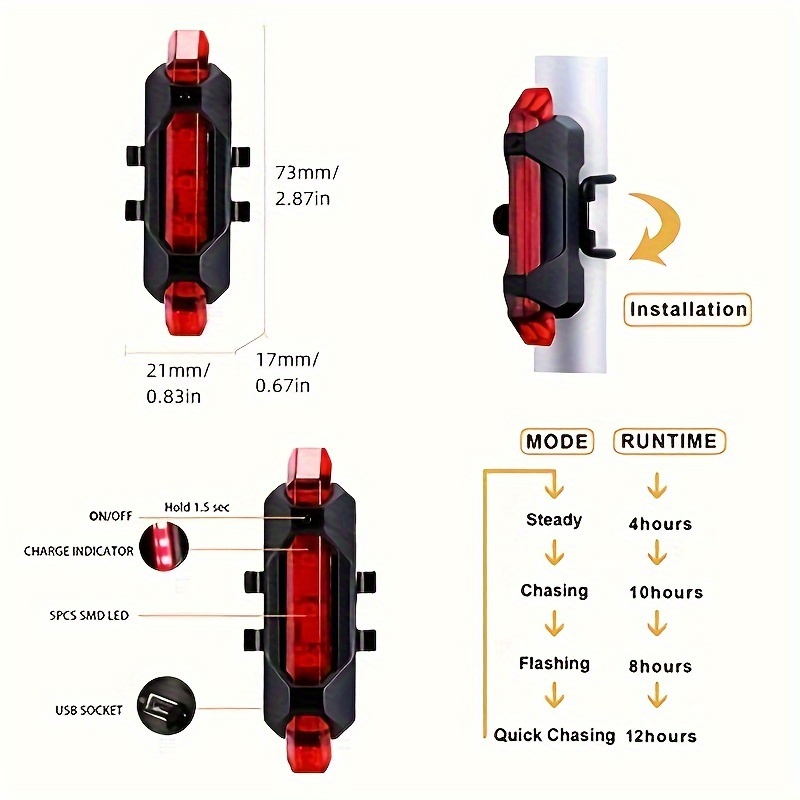 USB Rechargeable LED Bicycle Rear Taillight - Waterproof Safety Warning Light with Multiple ...