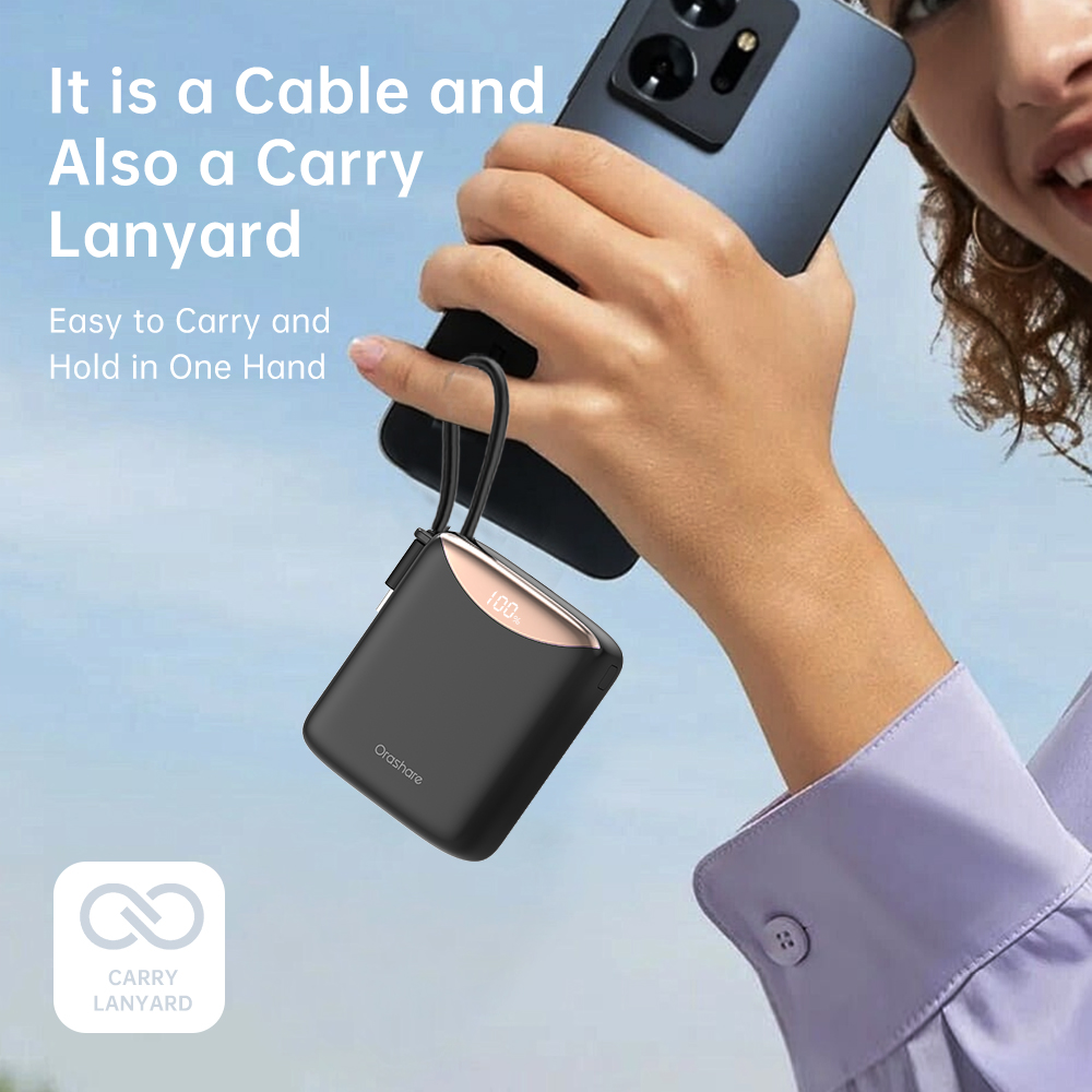 Orashare PML10C 10000mAh Mini Power Bank Built-in Type C Cable PD20W ...