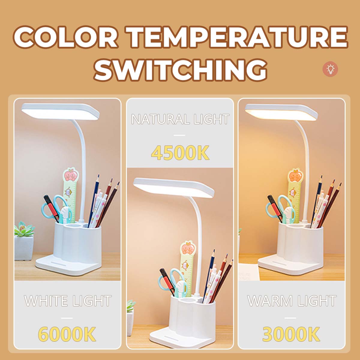 LED Rechargeable Desk Lamp Shade Study Light For Bedroom Flexible Dim ...