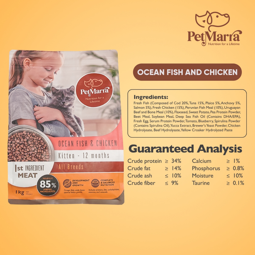PetMarra Adult Cat/Kitten Dry Food Ocean fish Chicken Liver Flavor 1kg ...