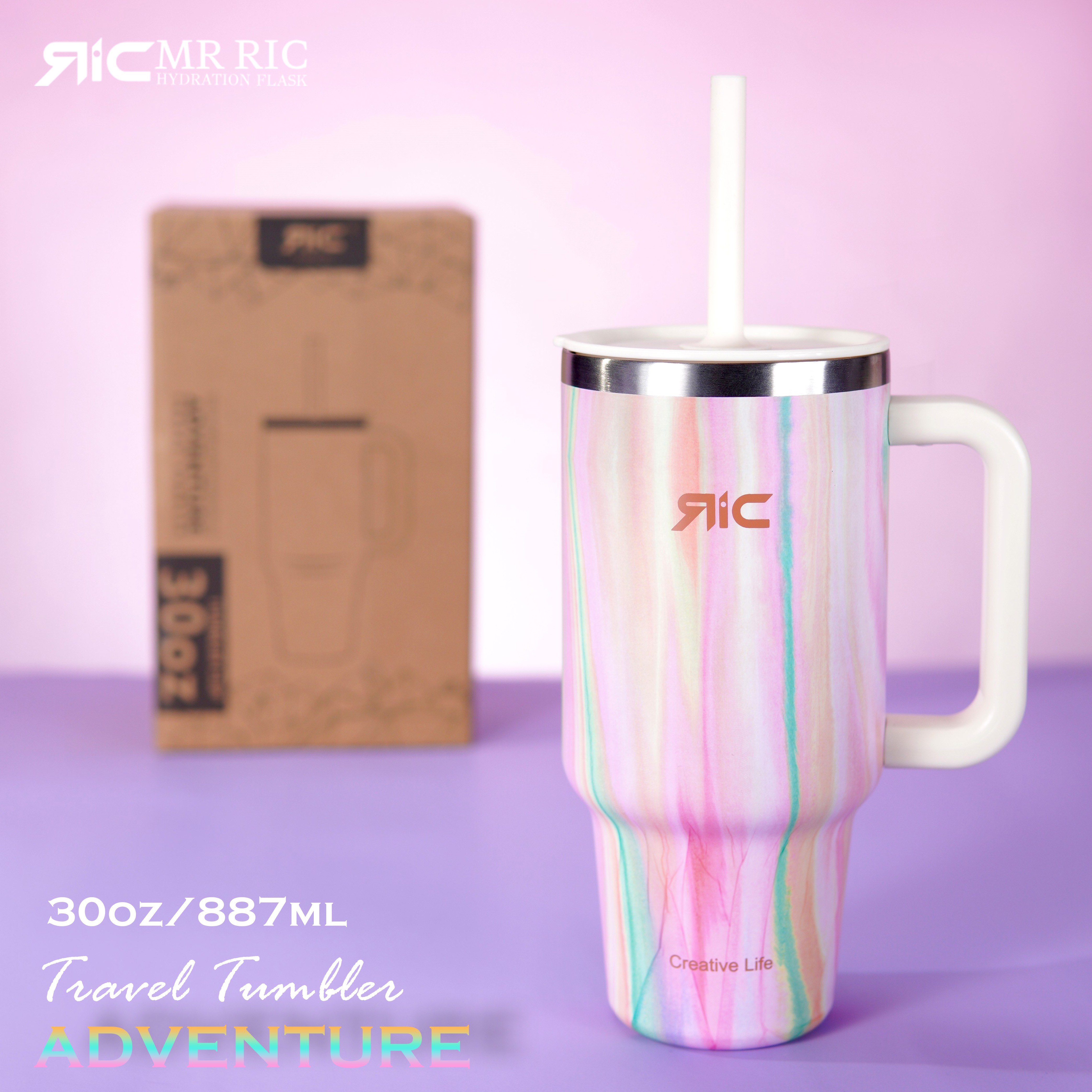 Mr Ric Adventure Travel Tumbler with Handle and Silicone Straw ...
