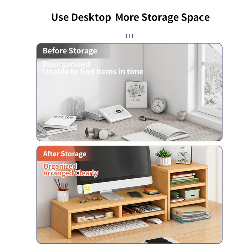 【Ship Today】Wooden Monitor Holder Bracket Computer Stand Desktop ...