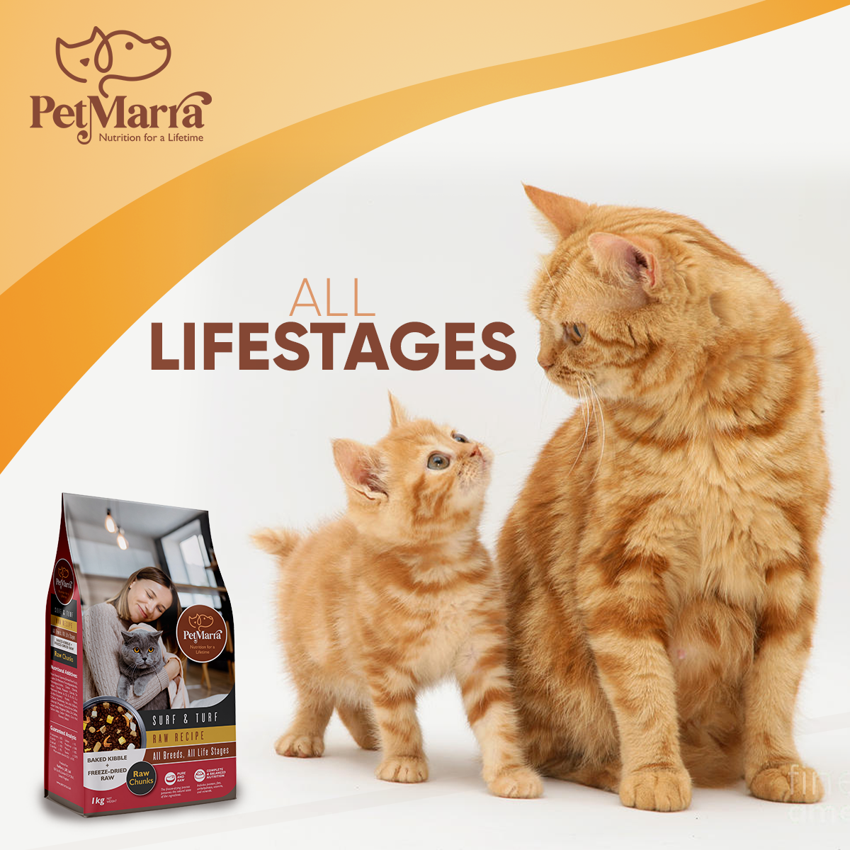 PetMarra Adult Cat and Kitten Dry Food Raw Chunks Recipe Surf Turf Wild ...