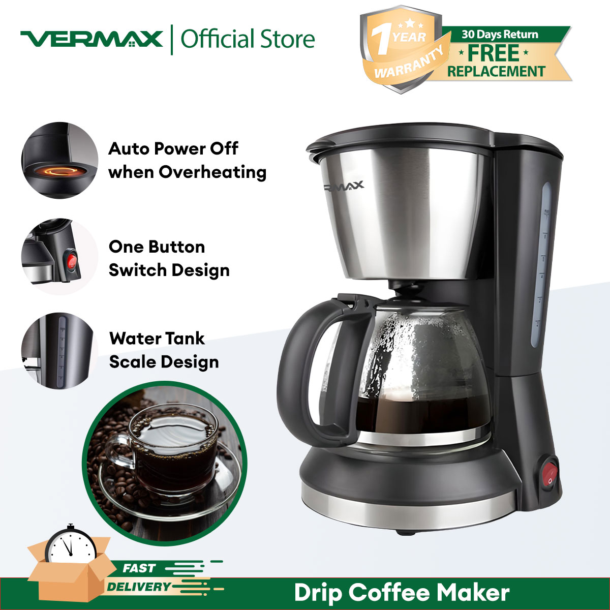 Vermax Coffee Maker 0.7L/0.25L Electric Coffee machine Drip Coffee with ...