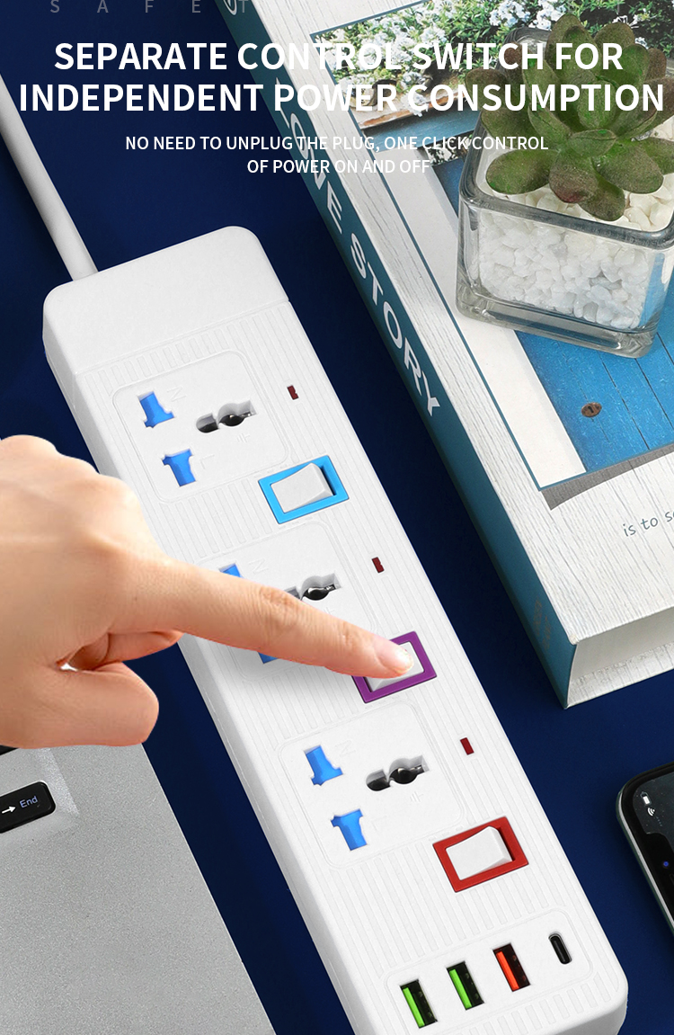Centrix Power Socket Extension Strip Multi Function Socket With 5 Socket&4 USB Charging Port 2 ...