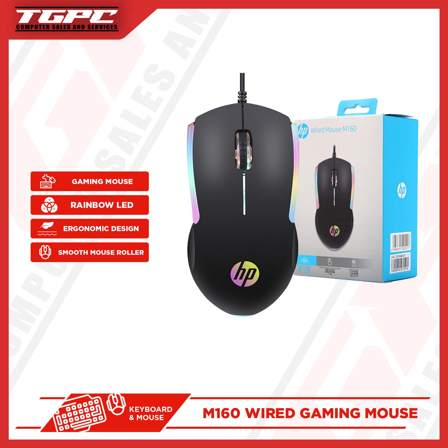 HP Gaming Mouse M160 Wired Mouse High Performance Optical Gaming Mouse With 7 Colours Rainbow ...
