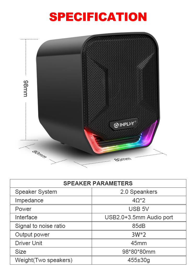 Inplay MS003 Mini RGB Speakers 3D Surround Shocking Bass Boost USB+3 ...