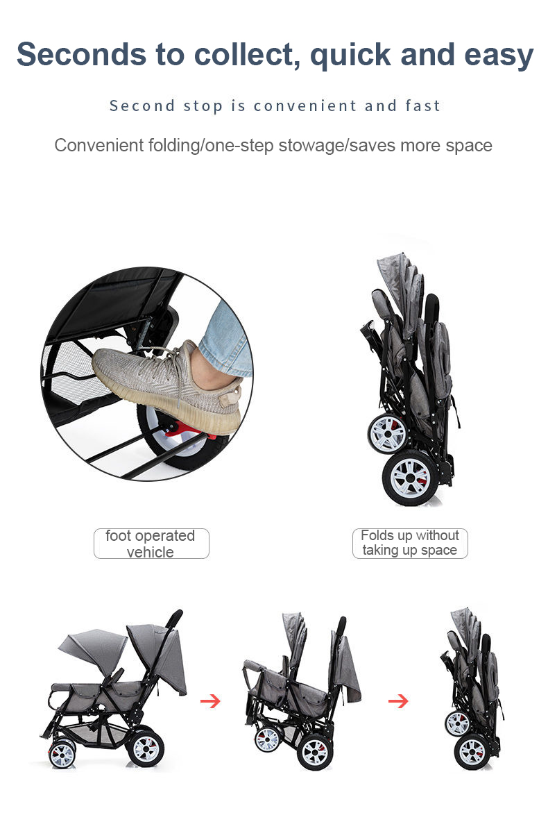 LUCKYBABE Double front and rear baby strollers lightweight folding ...