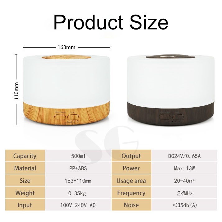 500ML Aromatherapy humidifier Wooden 7 LED Ultrasonic Humidifier Air ...