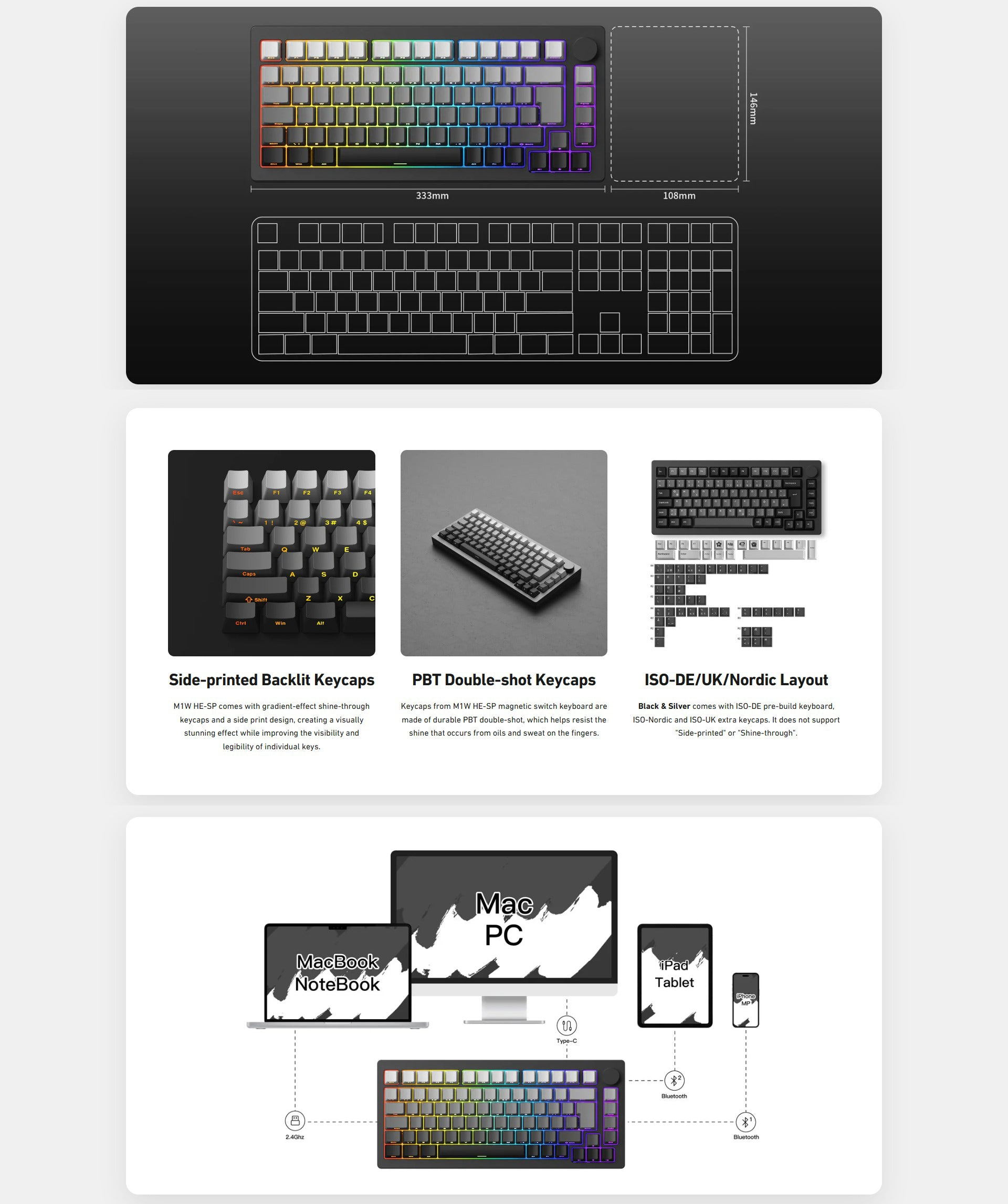 MonsGeek M1W V3 HE-SP Aluminum Case Multi-Mode RGB Mechanical Keyboard ...