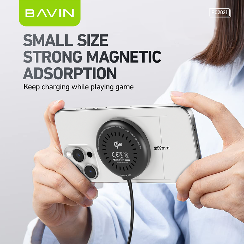 BAVIN PC2021 Qi2 15W Magnetic Wireless Suction Fast Charging w/ Free Magnetic Ring for Android ...