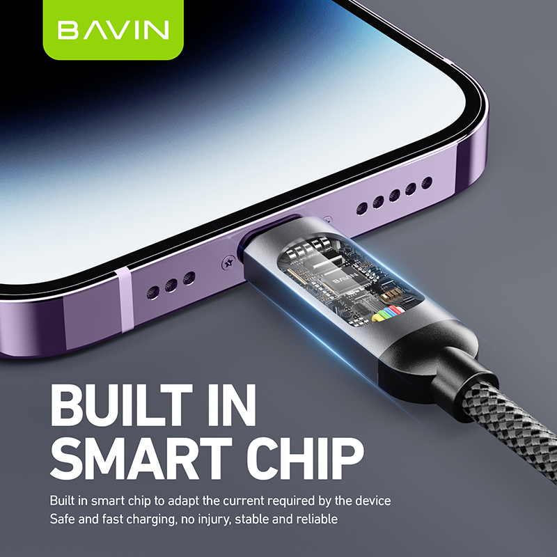 BAVIN CB377 30W / 60W PD Fast Charging Data Cable 1M w/ LED Display & Nylon Braided for Type-C ...