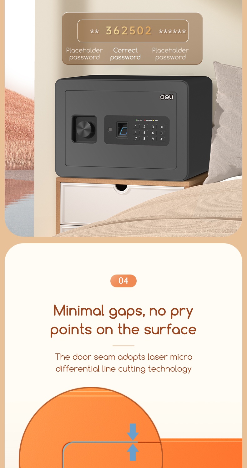 Deli Fingerprint Safe Deposit Box Steel Orange Money Box With Lock And Key Electronic Safety ...