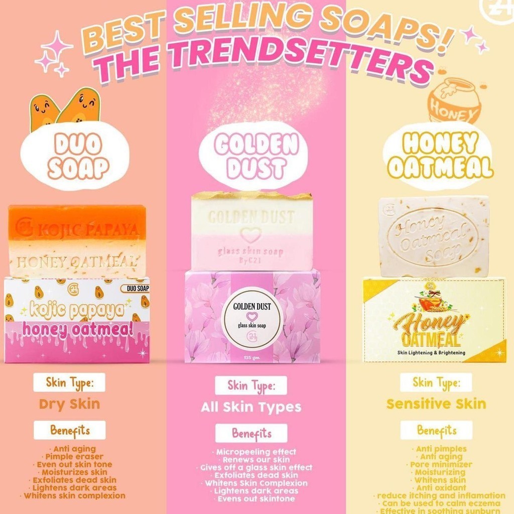 6 PCS G21 SOAPS | Kojic papaya honey oatmeal | Golden Dust Soap ...