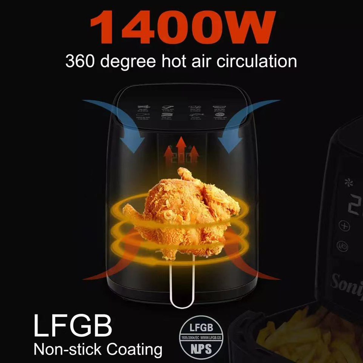 Sonifer 4.2L Electric Air Fryer Oven Cooker with Temperature Control ...