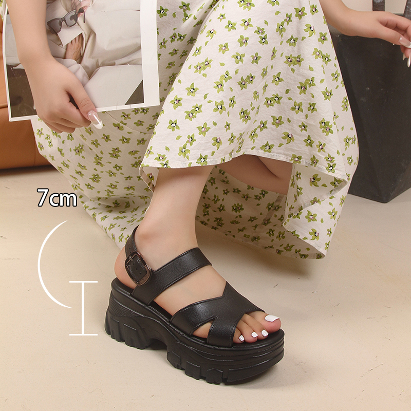 YOTO Korean Thick Soled Sandals For Women Rubber Peep Toe Strap With ...