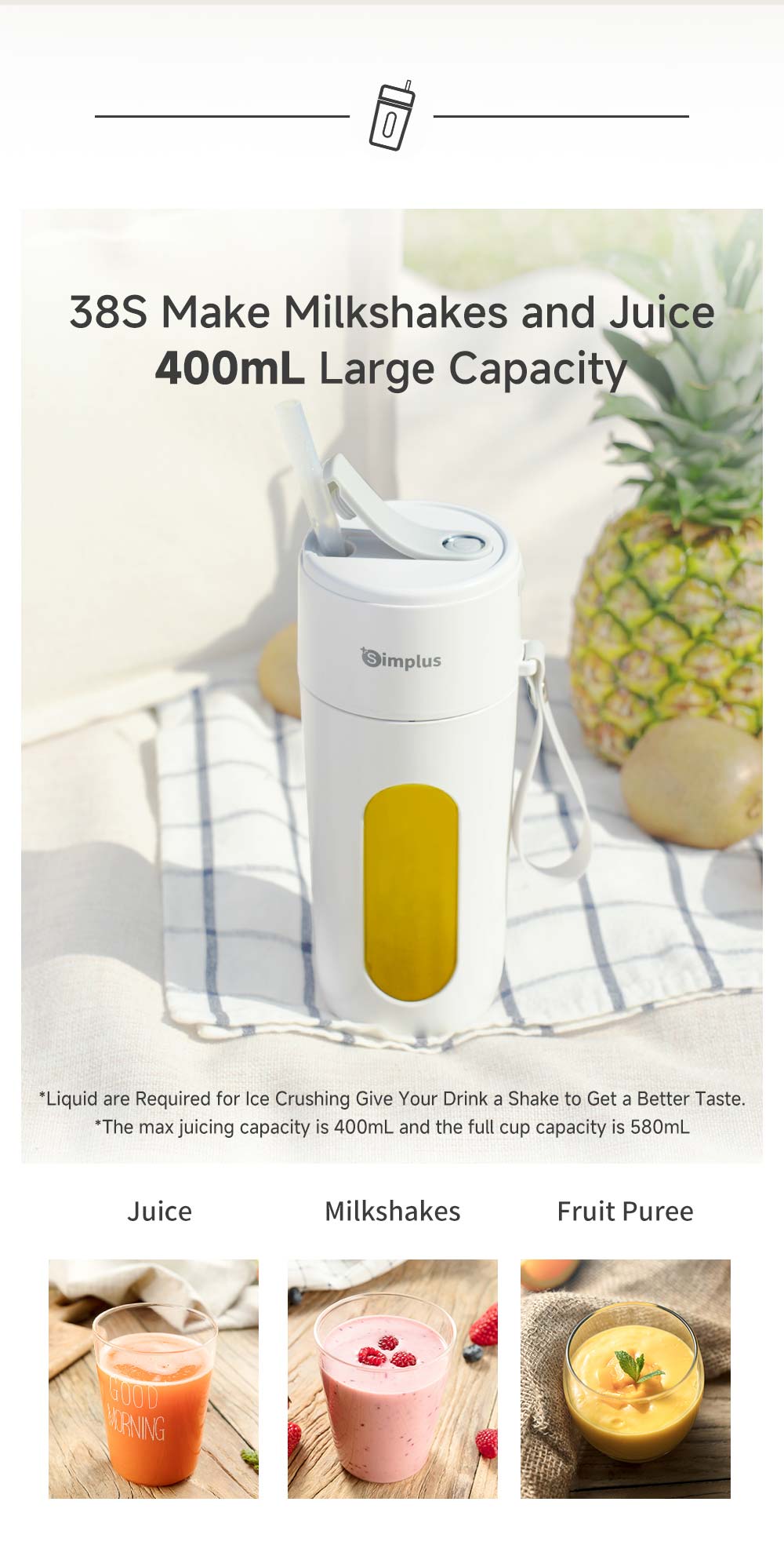 Simplus Juicer Blender Wireless Portable For Shakes and Smoothies 400mL ...