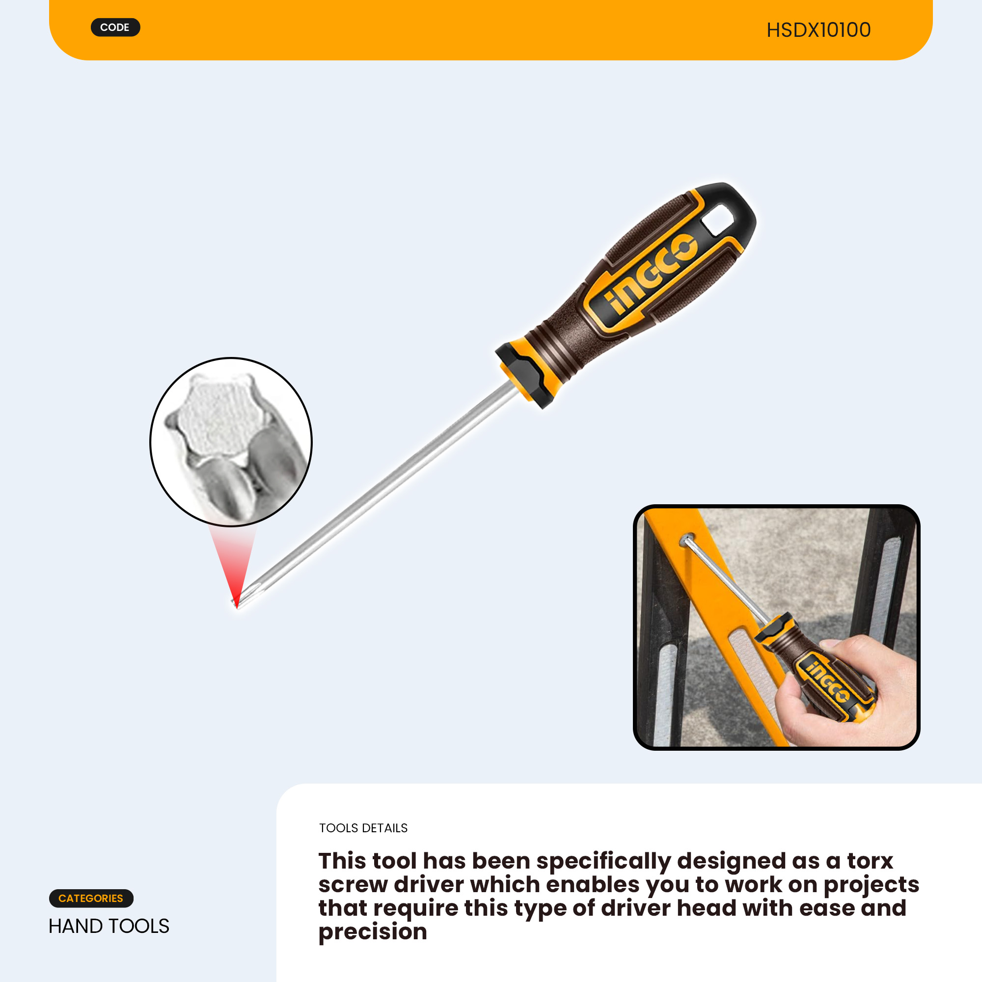 Ingco Torx Screwdriver T10x100mm Star Shape Tip Magnetic Screw Driver ...