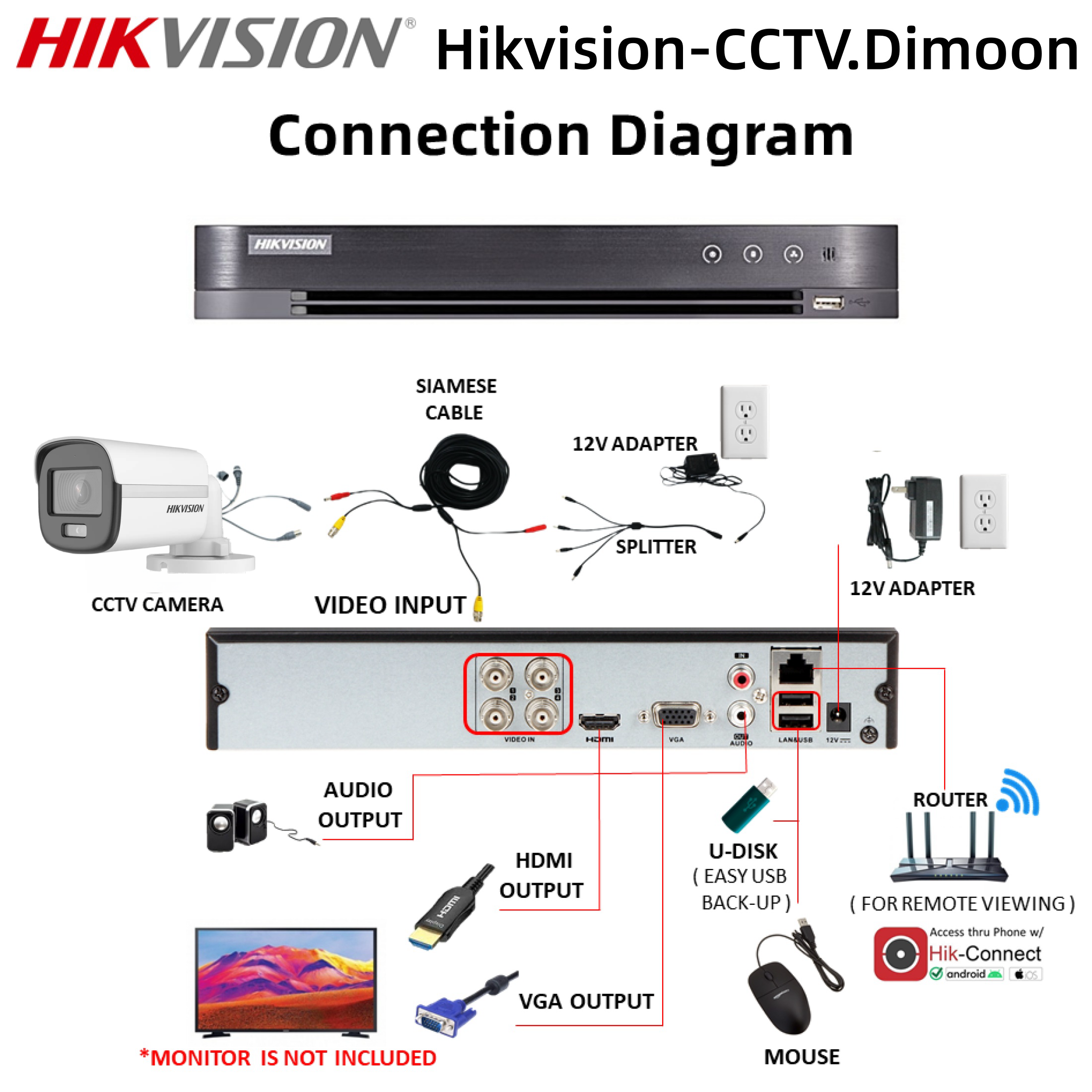 Hikvision (3K)5MP Full color CCTV Package 4CH/8CH All Bullet Outdoor ...
