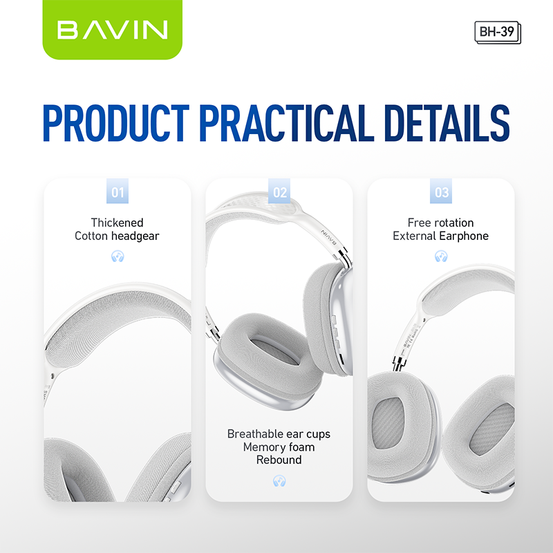 BAVIN BH39 Hi-Fi Wireless Bluetooth Earphone Headphone w/ Intelligent ...