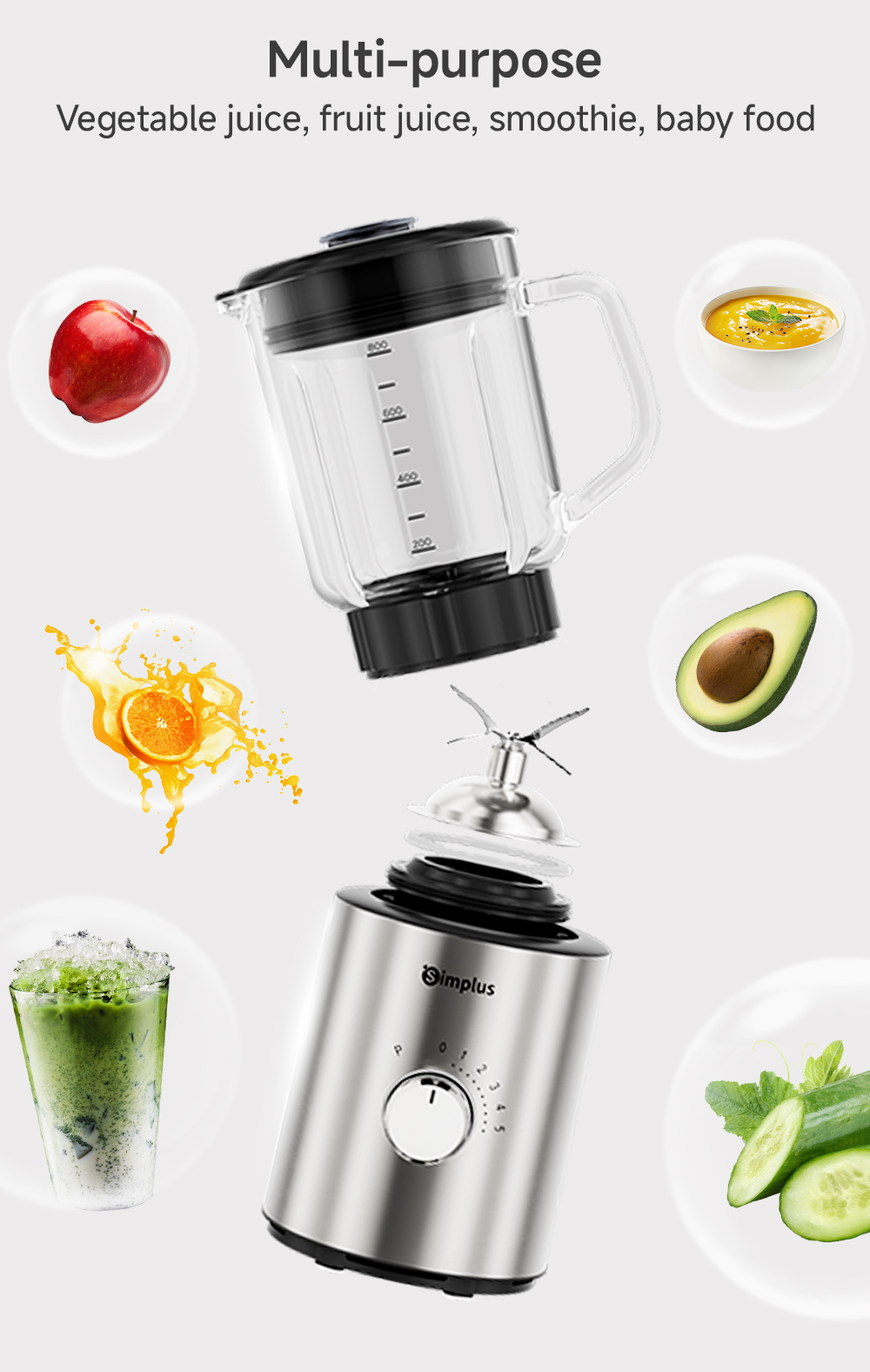 Simplus Ice Crusher Blender 0.8L Multi-functional 5-Speed 400W High ...