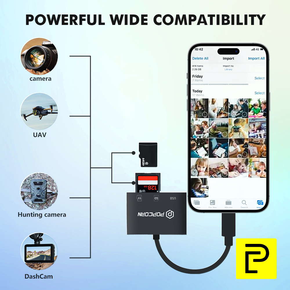 Popcorn 3 in1 Adapter OTG CardReader Type-C To TF/SD+USB w/ 5Gbps ...
