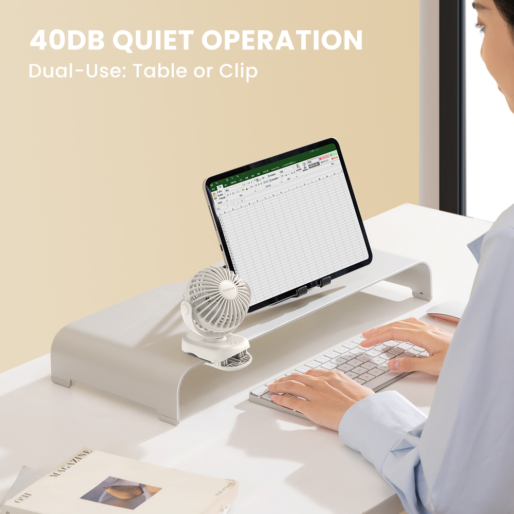 Orashare CF01 Mini Clip Fan 3 Speed Wind 1200mAh Rechargeable Fan 720° Rotation Clip Desk Fan ...