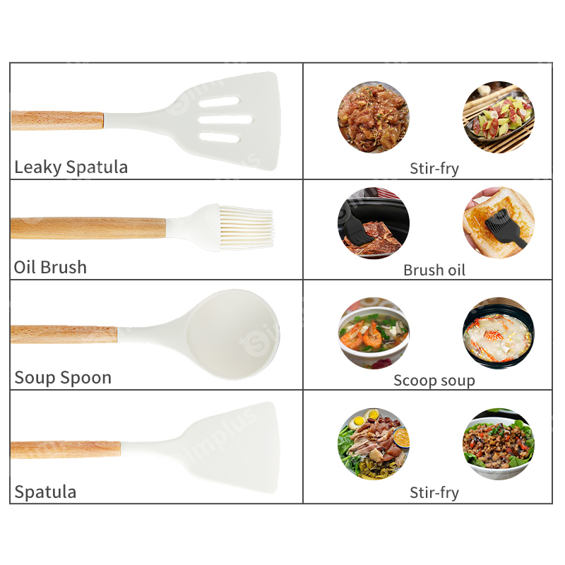 INSSA Cooking Tool Utensils With Wooden Handle Silicone Material Heat ...