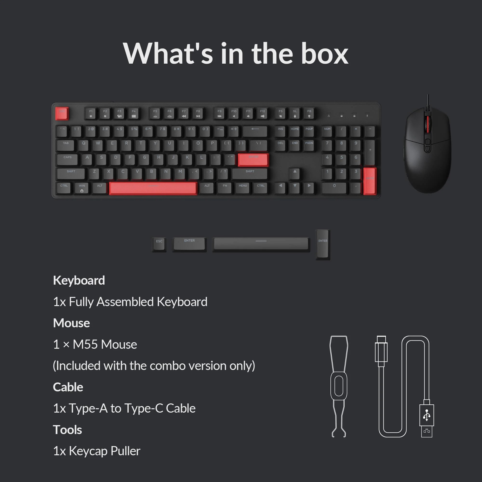 Lemokey X2 QMK Mechanical Full w/ M55 Mouse, Wired, Red LED, Keychron ...