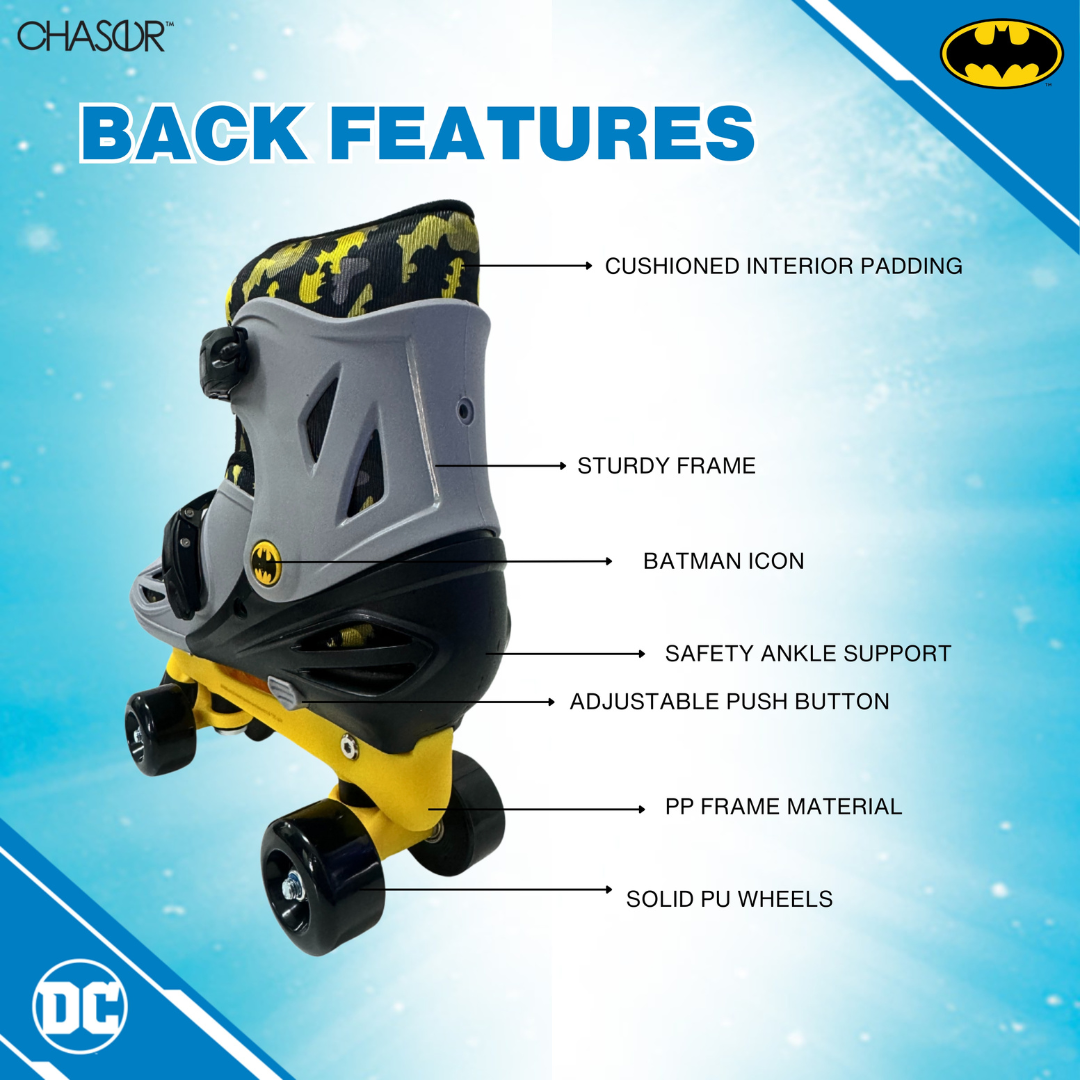 Squad Skates Batman Quad Adjustable Skate for Kids (S/M/L) EU31 to EU42 ...