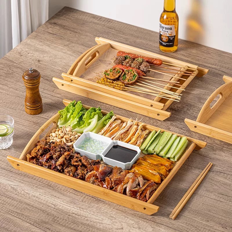 Japanese-style Wooden Bamboo Serving Tray Tea Breakfast Saucer Fruit ...