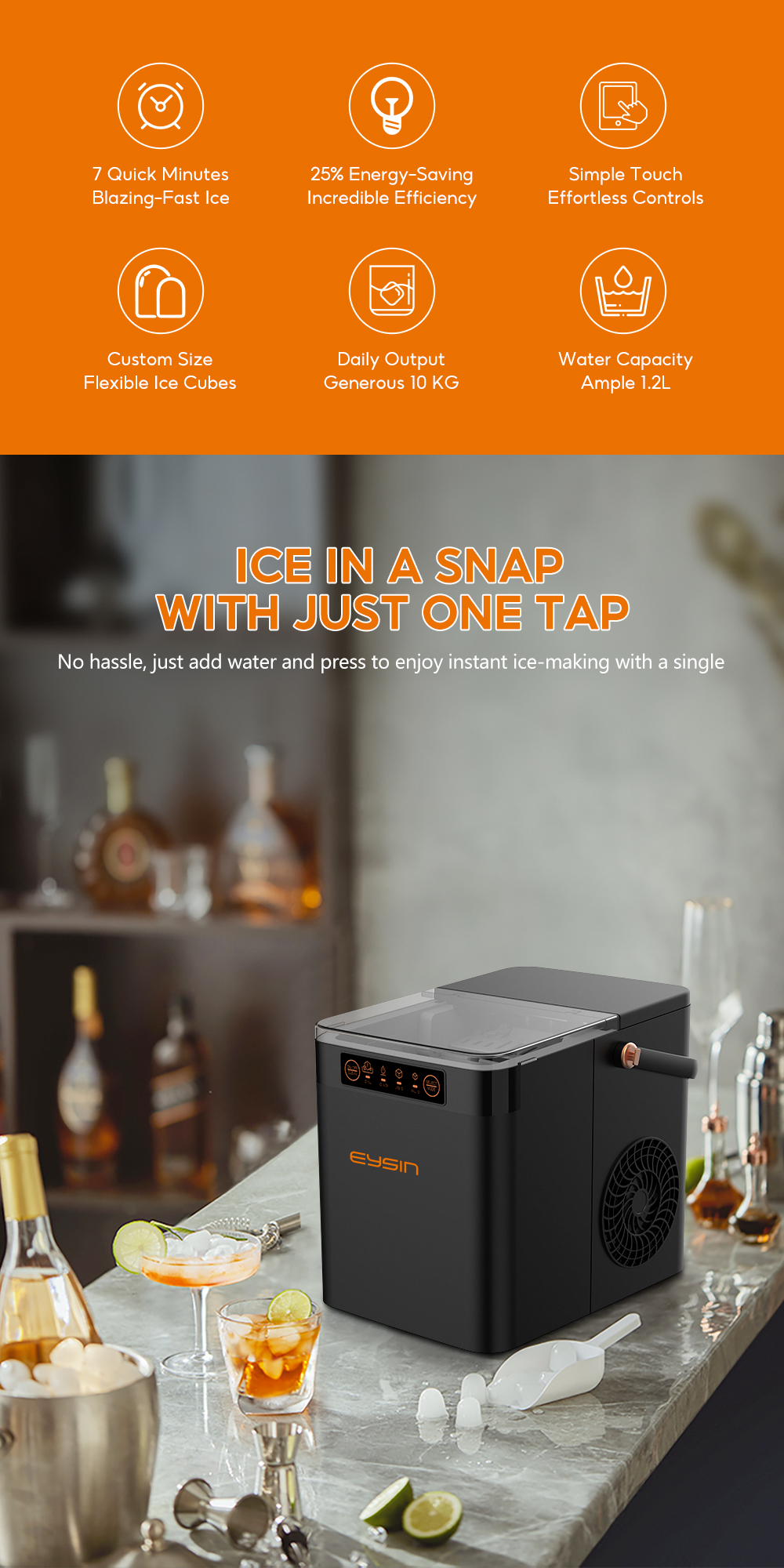 EYSIN IC20 PRO Automatic Ice Maker Machine Fast Cooling Selectable Ice ...