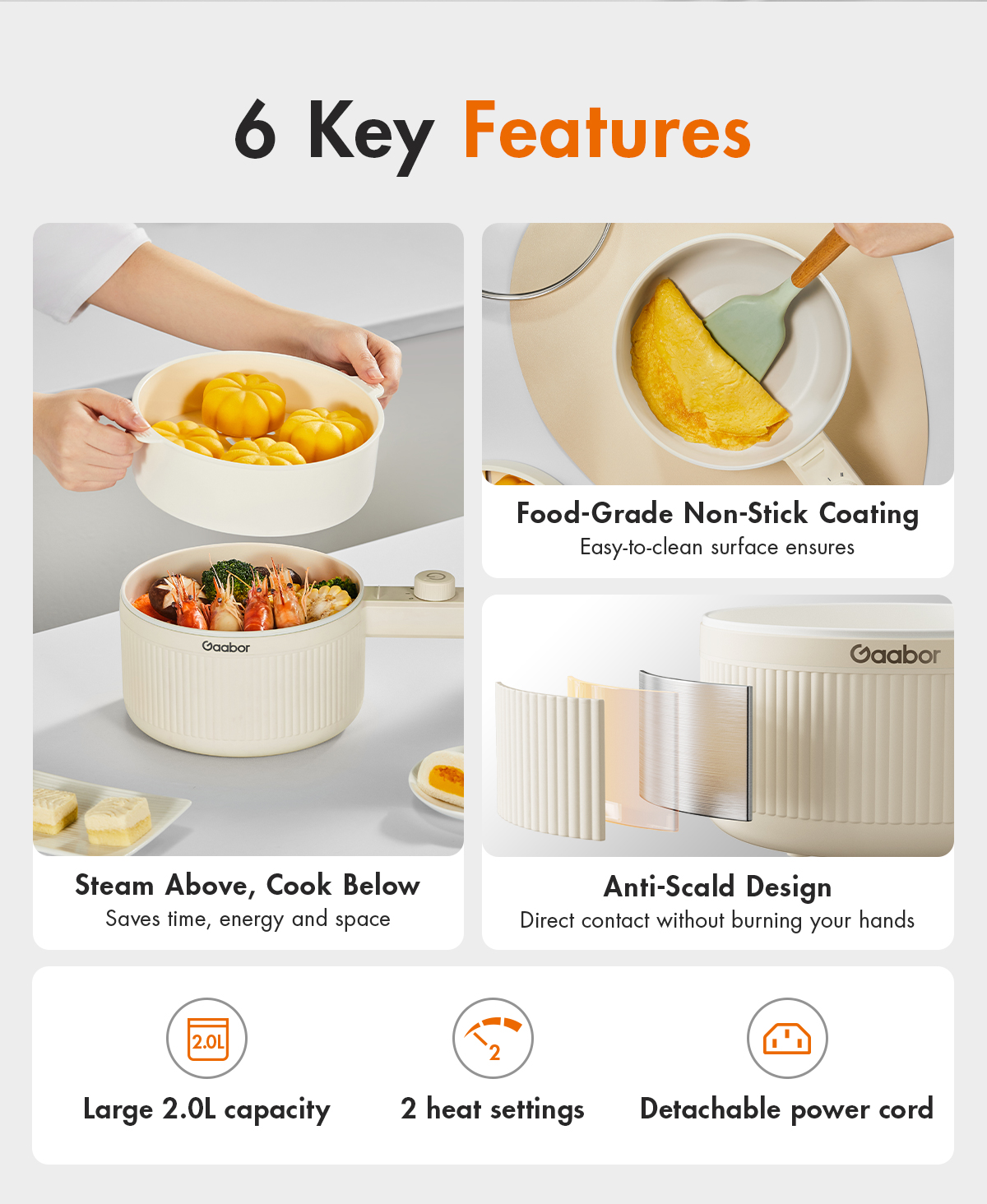 Gaabor Mini Rice Cooker Non-stick Electric Pot 2L Strong Power 600W ...