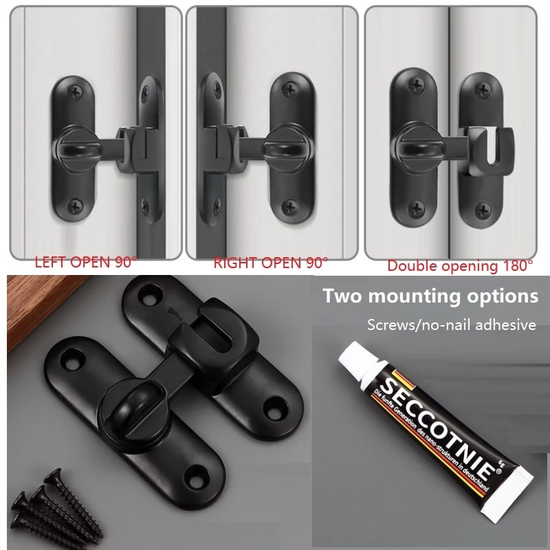 Door Latch Handle Security Anti-theft 90 Degrees Sliding Door Bolt Free ...