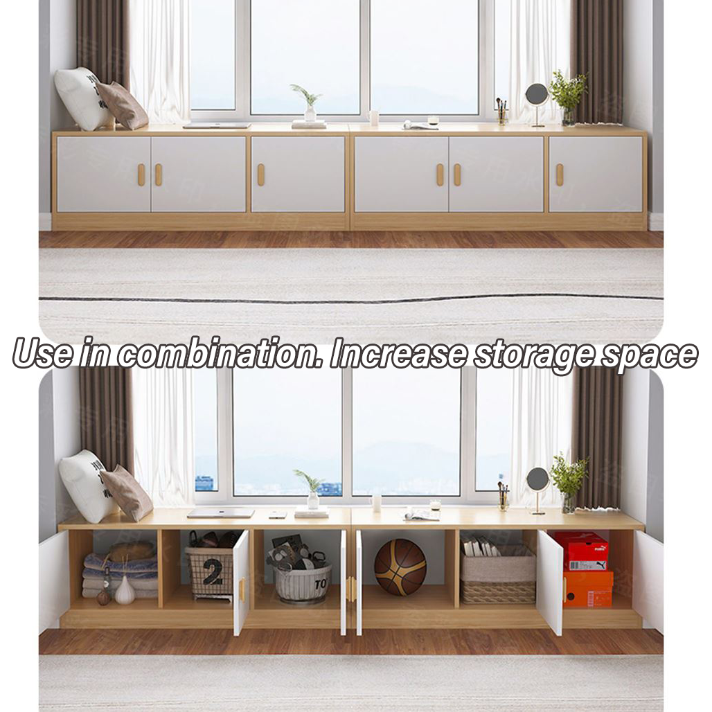 【2 Colors】 Bay Window Storage Bench Storage Locker Floor Cabinet Home ...
